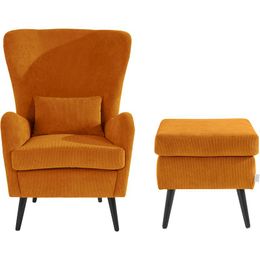 Home Affaire Sessel &raquo;Sallito, TV-Sessel, Ohrensessel mit&laquo; Hocker, in vielen Bezugsqualit&auml;ten, auch in Samtcord gelb Struktur Hahnentritt (67% 