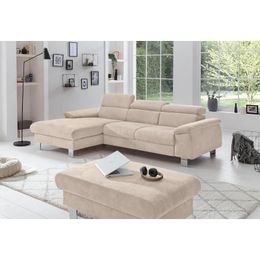 COTTA Ecksofa »Komaris L-Form, B: 244 cm« mit Kopfteilverstellung, optional Bettfunktion, Bettkasten & Licht beige