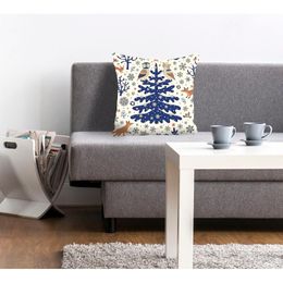 queence Dekokissen &raquo;Klaas&laquo; mit einem blauen Tannenbaum im Schnee blau + bedruckt Obermaterial: 100% Polyester B/L: 40 cm x 40 cm