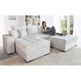 Collection AB Ecksofa »Josy L-Form, B: 214 cm in Cord, Cord-Mix« mit Bettfunktion, Bettkasten & 2 Zierkissen, Federkern silbergrau/beige