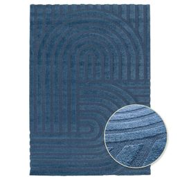 PRIMAFLOR-IDEEN IN TEXTIL Teppich »COSMO Swing, Made in Belgium« rechteckig 14 mm Höhe modernes Design, Hoch-Tief Effekt, weicher Flor blau...