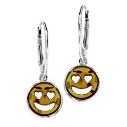 OSTSEE-SCHMUCK Paar Ohrh&auml;nger &raquo;Ohrh&auml;nger Smiley Ohrh&auml;nger Smiley&laquo; 30x11mm Sch&ouml;ne Silberohrh&auml;nger mit Bernstein