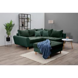 Home Affaire Ecksofa »Rice L-Form, B: 223 cm« Set: Sofa & Hocker, mit 3 Zierkissen, Federkern grün 0