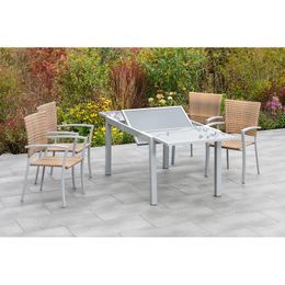 Merxx Garten-Essgruppe »Savona« 5 Stk. tlg. 4 Sessel mit ausziehbarem Tisch naturgrau +