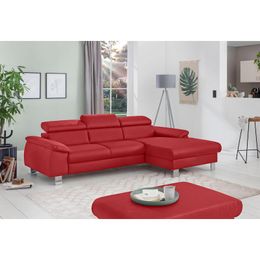COTTA Ecksofa »Komaris L-Form, B: 244 cm« mit Kopfteilverstellung, optional Bettfunktion, Bettkasten & Licht rot