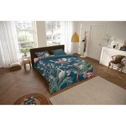 Descanso Wendebettwäsche »Sarenza« 2 Stk. tlg. Mako Satin, 135x200, Biese, Reißverschluss, Wendeoptik, Blumen, Grau petrol/multi Obermaterial: 100%...
