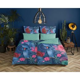 HIP Wendebettwäsche »Ofelia« 2 Stk. tlg. Mako-Satin, 135x200, Reißverschluss, Wendeoptik, Mandala Papagei, Blau multi/turquoise Obermaterial: 100%...