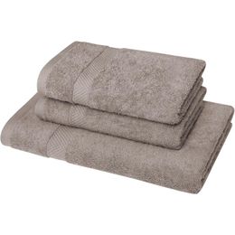 Dyckhoff Handtuch Set »Planet« Set 3 Stk. Walkfrottier 2 Handtücher (50x100cm), 1 Duschtuch (70x140cm) taupe Obermaterial: 100% Baumwolle