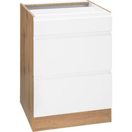 KOCHSTATION Unterschrank &raquo;KS-Bruneck&laquo; >>Bruneck<< 60 cm breit, f&uuml;r viel Stauraum, hochwertige MDF-Fronten wei&szlig; Holzwerkstoff