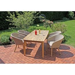 Garden Pleasure Garten-Essgruppe »OAKLAND« 1x Tisch, 4x Sessel, 5 Stk. tlg. robustes Tischdesign braun/muskatnuss/taupe + taupe + braun
