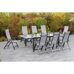 Merxx Garten-Essgruppe »Florenz« 9 Stk. tlg. 8 Klappsessel, ausziehbarem Tisch grau +
