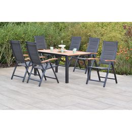Merxx Garten-Essgruppe »»Paxos«« Set, 5-fach verstellbare Rückenlehne, gepolsterte Sitz- und Rückenfläche, 7 Stk. tlg. Tisch: LxB: 150x90 cm grau +...