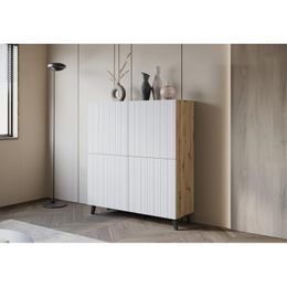 Inosign Highboard »HIGHBOARD PHUKET« 1 Stk. tlg. moderne Kommode mit 4 Türen und 8 Fächern, Breite 120 cm eichefarben Artisan/weiß matt MDF