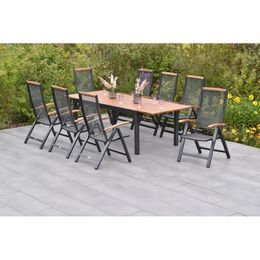 Merxx Garten-Essgruppe »»Tilos«« Set, 5-fach verstellbare Rückenlehne, 9 Stk. tlg. Ausziehtisch: LxB: 180-250 x 100 cm grau + graphit + graphit