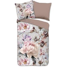 Descanso Wendebettwäsche »Colinda« 2 Stk. tlg. Satin, Reißverschluss, Paspel, Biese, Wendeoptik, Luxe, Blumen, grau Greige Obermaterial: 100%...