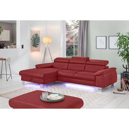 COTTA Ecksofa »Komaris L-Form, B: 244 cm« mit Kopfteilverstellung, optional Bettfunktion, Bettkasten & Licht rot