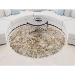 OCI DIE TEPPICHMARKE Teppich »BESTSELLER CAVA« rund 8 mm Höhe Glanz Viskose, Hoch Tief Struktur, mit Fransen, Wohnzimmer beige-mix Obermaterial:...