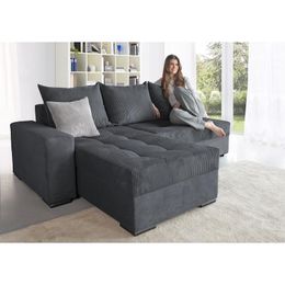 Collection AB Ecksofa »Josy L-Form, B: 214 cm in Cord, Cord-Mix« mit Bettfunktion, Bettkasten & 2 Zierkissen, Federkern anthrazit