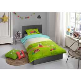 Good Morning Kinderbettw&auml;sche &raquo;Pieter&laquo; 2 Stk. tlg. Baumwolle, 135x200, Rei&szlig;verschluss, Wendeoptik, Kind, Bauernhof multi/aquablau Obermaterial:...