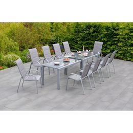 Merxx Garten-Essgruppe »Amalfi di Lusso« 12 Stk. tlg. mit 10 Sesseln und verstecktem zweitem Tisch zur Erweiterung silber/diamantbraun +