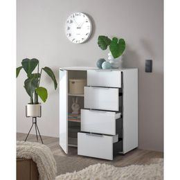 HBZ-MEBLE HBZ Sideboard »Santorin Mehrzweckschrank-Universalschrank, BxHxT 90x99x40 cm« 1 Stk. tlg. Mit 1 Tür und 4 Schubkästen mit Softclose, Glasfront und...