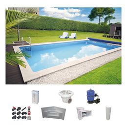 KWAD Rechteckpool &raquo;mit Ecktreppe&laquo; 8x4, 7x3, 5 oder 6x3m H&ouml;he: 1, 50m, mit Foliensack 0, 8mm wei&szlig; &Oslash;/B/H/L: Breite 350 cm x H&ouml;he 150 cm x L&auml;nge 700 cm