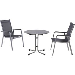 siena GARDEN Balkonset »Tesoro / Sola« Set, 3 Stk. tlg. bestehend aus 2 Sesseln und 1 Tisch grau, dark stone, silber +