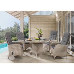 Destiny Garten-Essgruppe »PALMA LUNA« Set, 1 Tisch Ø, 4 Hochlehner, verstellbar, 5 Stk. tlg. (Set, 9-tlg., 4 Hochlehner, 1 Tisch Ø 100x75cm)...
