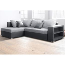 Collection AB Ecksofa »John L-Form« Regalarmlehne, Bettfunktion, Bettkasten, Ottomane beiseitig montierbar anthrazit/hellgrau