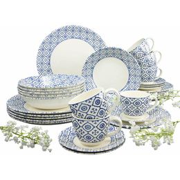 Creatable Kombiservice »Geschirr-Set ORIENTAL BLUE« Service, traditionelles Dekor, 30 Teile, für 6 Personen naturweiß/blau