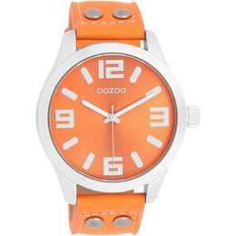 Oozoo Quarzuhr Armbanduhr, Damenuhr, Herrenuhr, Lederarmband, Ø 46mm orange Trendige Armbanduhr für Sie & Ihn
