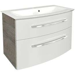 Fackelmann Waschtisch Set, 2 tlg. Badm&ouml;bel Nature Oak/Wei&szlig; + Nature Oak