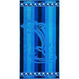 G&ouml;zze G&Ouml;ZZE Strandtuch &raquo;Delphin&laquo; Badetuch, modern gestreift & Motiv Delfin, reine Baumwolle blau Obermaterial: 100% Baumwolle B/L: 90 cmx180 cm
