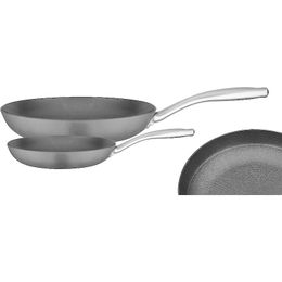 GSW Pfannen-Set »Robusta« Gusseisen Set, 1x Bratpfanne Ø 20 cm, 1x Bratpfanne Ø 28 cm, 2 Stk. tlg. Induktion schwarz/edelstahlfarben