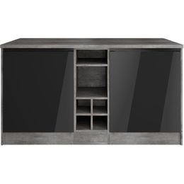 KOCHSTATION K&uuml;cheninsel &raquo;KS-Virginia&laquo; Breite 153 cm, MDF-Fronten, Flaschenregal K&uuml;che: schwarz + Front: schwarz Hochglanz + Korpus: eiche vintage...