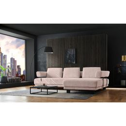 Hukla Ecksofa »HU-HP18064 L-Form« Optional mit motorischer Vorziehbank, stylische Reling Kama rose