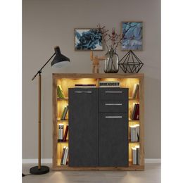 Inosign Highboard »Gwendolyn« 1 Stk. tlg. Moderner Wohnzimmerschrank mit vielen Ablagen - (B/T/H) 121/40/128 cm Wotan Eichefarben/Matera anthrazit