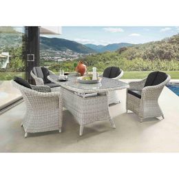 Destiny Garten-Essgruppe »MALAGA LUNA« Set, 13 Stk. tlg. Polyrattan, 4 Sessel + Tisch oval 200x100x75cm, inkl. Auflagen vintage weiß +...