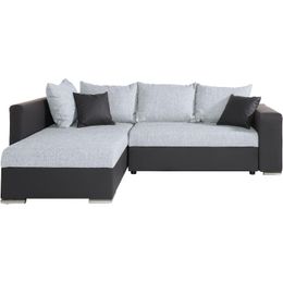 Collection AB Ecksofa »John L-Form« Regalarmlehne, Bettfunktion, Bettkasten, Ottomane beiseitig montierbar anthrazit/hellgrau