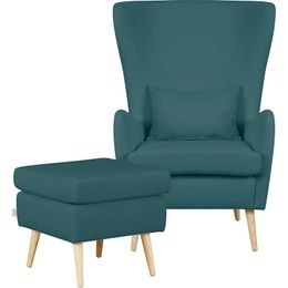 Home Affaire Sessel &raquo;Sallito, TV-Sessel, Ohrensessel mit&laquo; Hocker, in vielen Bezugsqualit&auml;ten, auch in Samtcord blau Struktur Hahnentritt (67% 
