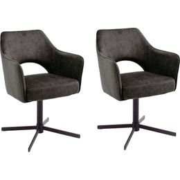 MCA furniture Esszimmerstuhl »Valetta« (Set) 2 Stk.2 er Set, 360° drehbar, Taschenfederkern, belastbar 120 kg Anthrazit + Metall schwarz matt lackiert