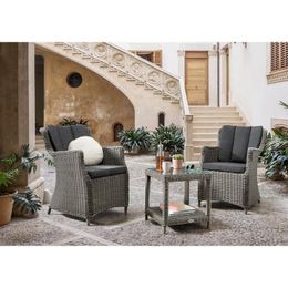 Destiny Balkonset »LUNA MERANO« Set, 1 Beistelltisch, 2 Sessel, 3 Stk. tlg. (Set, 7-tlg., 2 Sessel, 1 Tisch 46x47x50cm) Aluminium, Polyrattan...
