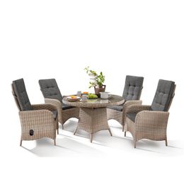 Destiny Garten-Essgruppe »PALMA LUNA« 4x Hochlehner, 1x Tisch, inkl. Auflagen, 9 Stk. tlg. Aluminium, Polyrattan natur meliert + Obermaterial: 100%...