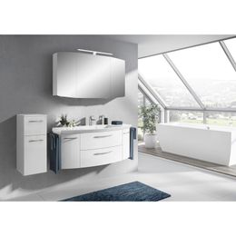 SAPHIR Badmöbel-Set »Cassca Sprint 3-teilig Mineralmarmor-Waschtisch mit LED-Spiegelschrank« 4 Stk. tlg. Weiß Hochglanz / Weiß Glanz