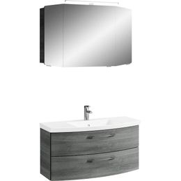 SAPHIR Badmöbel-Set »Cassca Sprint 2-teilig Mineralmarmor-Waschtisch mit LED-Spiegelschrank« 2 Stk. tlg. Graphit Struktur quer Nachbildung