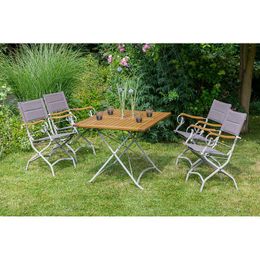 Merxx Garten-Essgruppe »Prinzengarten« Set, 5 Stk. tlg. 4 Klappsessel mit Klapptisch grau + grau + silberfarben