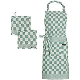 DDDDD Kochsch&uuml;rze &raquo;Barbeque&laquo; Set, bestehend aus 1x Kochsch&uuml;rze + 2x Topflappen, 3 Stk. tlg. gr&uuml;n Obermaterial: 100% Baumwolle. F&uuml;llung: 100%...