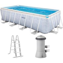 Intex Rechteckpool »CHEVRON PRISM RECTANGULAR« BxLxH: 200x400x100 cm, mit Kartuschenfilter & Sicherheitsleiter blau Ø/B/H/L: Breite 200 cm x Höhe...