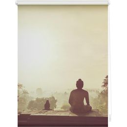 LICHTBLICK ORIGINAL Seitenzugrollo &raquo;Rollo Klemmfix, ohne Bohren, blickdicht, Tempel Borobudur - Orange&laquo; blickdicht Blendschutz Sichtschutz...