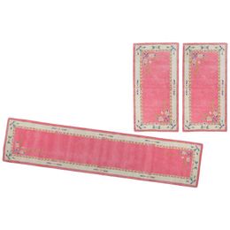 Theko Bettumrandung »Lifou« Höhe 14 mm 3 Stk. tlg. Läufer-Set, Kurzflor, reine Schurwolle, handgewebt, mit Bordüre rosa Obermaterial: 100%...